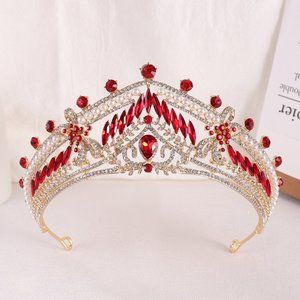 Accessories | Princess Crown Gold Ruby Red Crystal Tiara Pageant ...